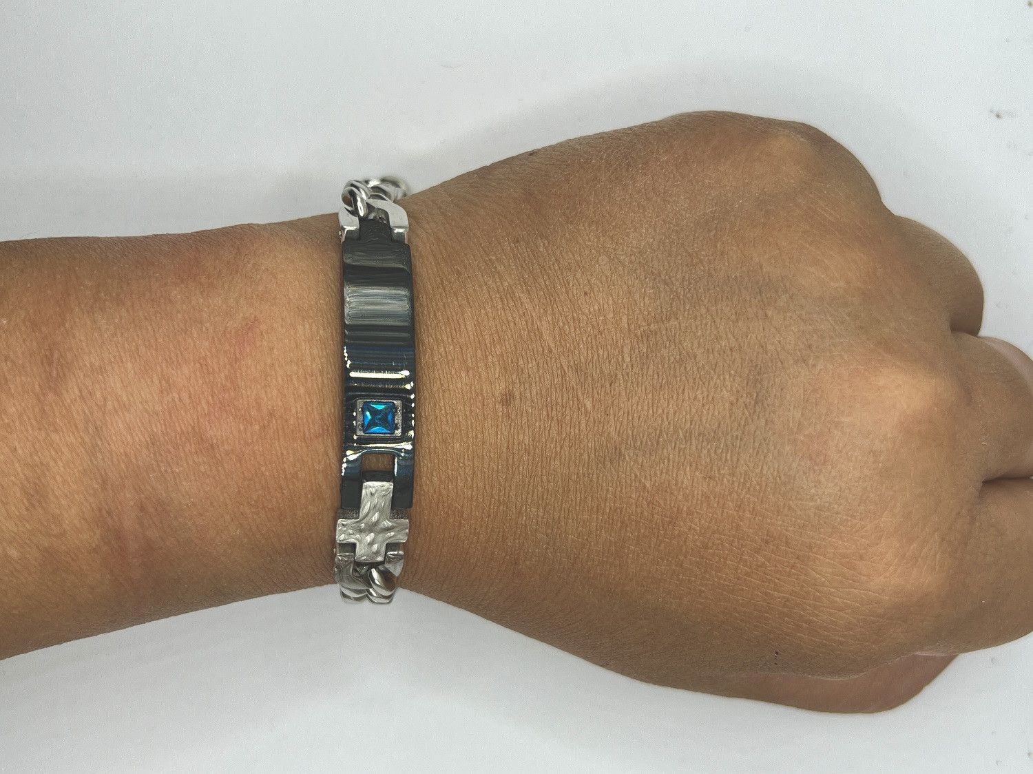 Jewelry Blue Crystal ID Tag Stainless Steel Bracelet | Grailed