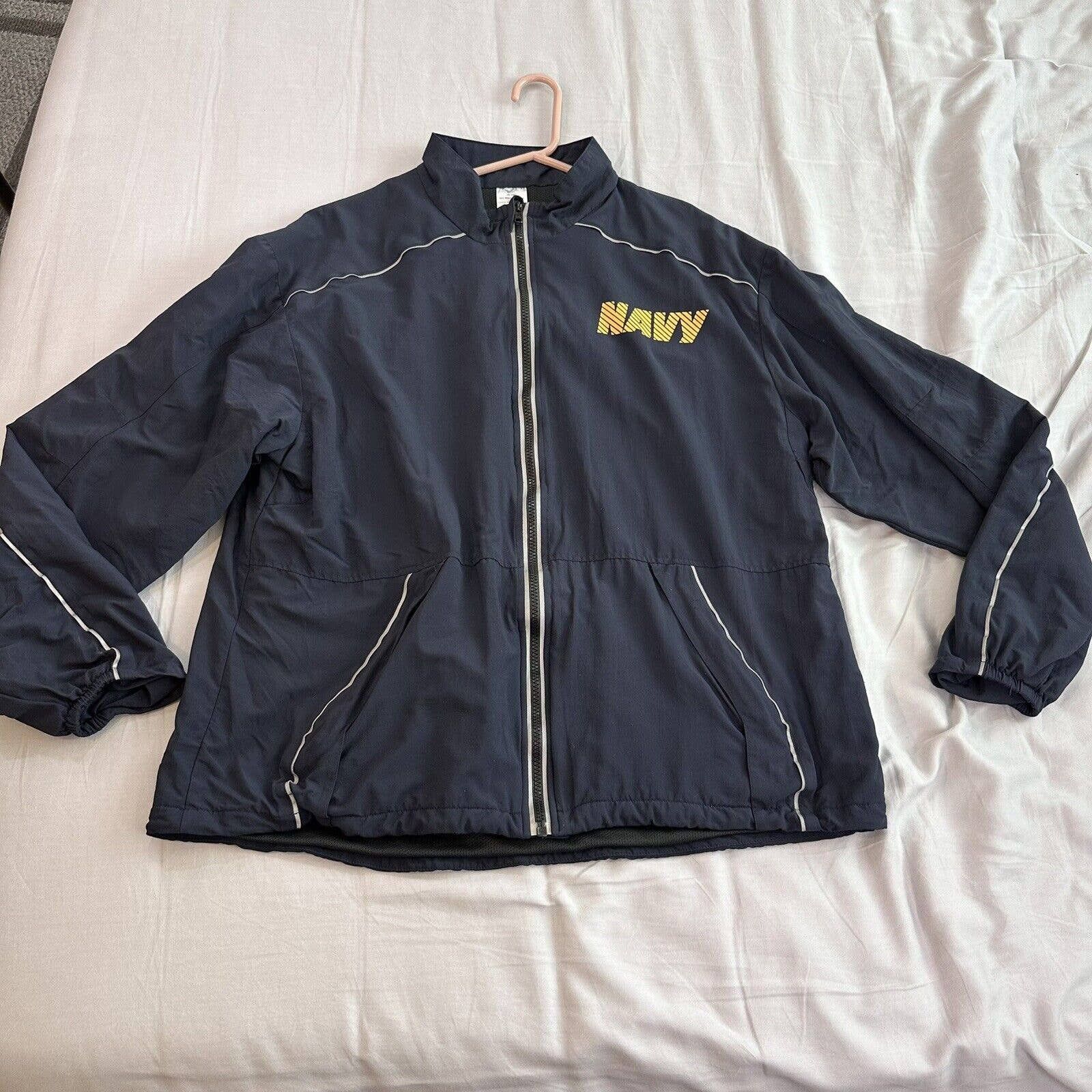 Military US Navy PT Jacket Blue L Full Zip Reflective USN made in USA ...
