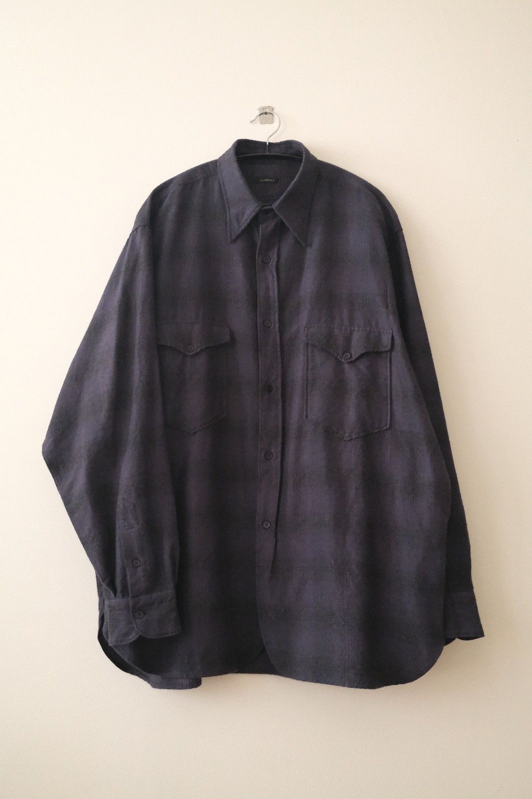 Comoli Comoli Wool/Silk Work Shirt - Navy Check - AW 2021 | Grailed