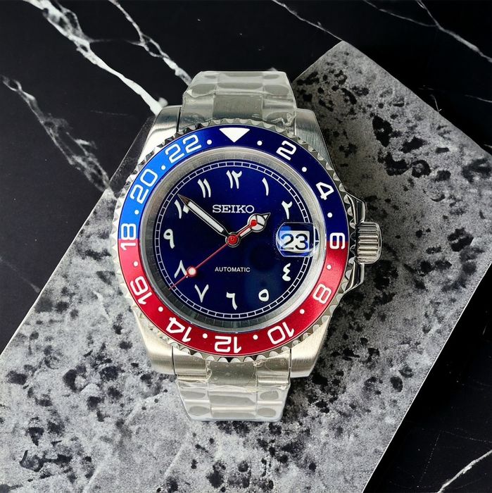 Seiko Seiko Mod NH35 GMT Arabic Dial Pepsi Watch steel watch | Grailed