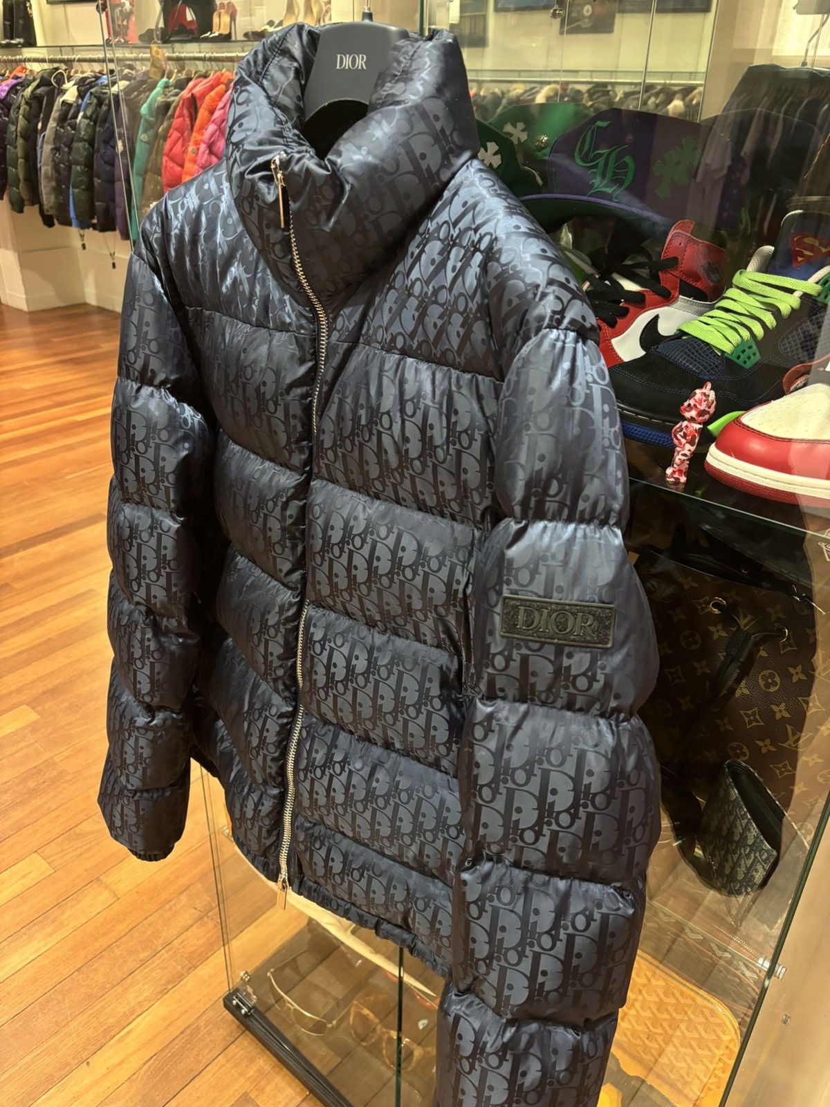Dior Dior oblique monogram puffer jacket navy | Grailed