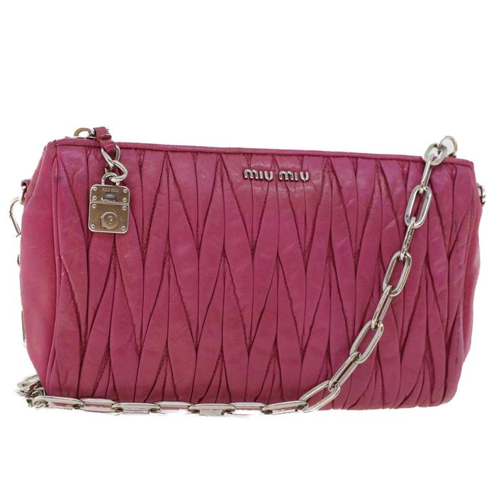 Miu Miu MIU MIU Chain Recolor Shoulder Bag Leather Pink Auth yb239 | Grailed