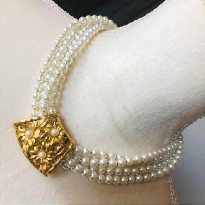 Handmade Handcrafted quad strand cream Czech pearl slider necklace ...