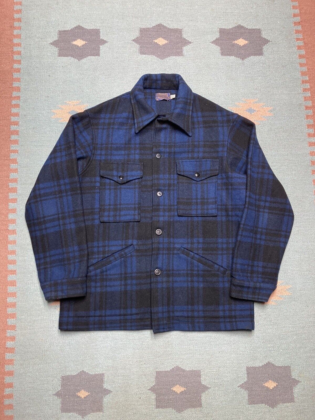 Vintage 60’s Pendleton Black Plaid Wool Mackinaw Cruiser Jacket Med ...