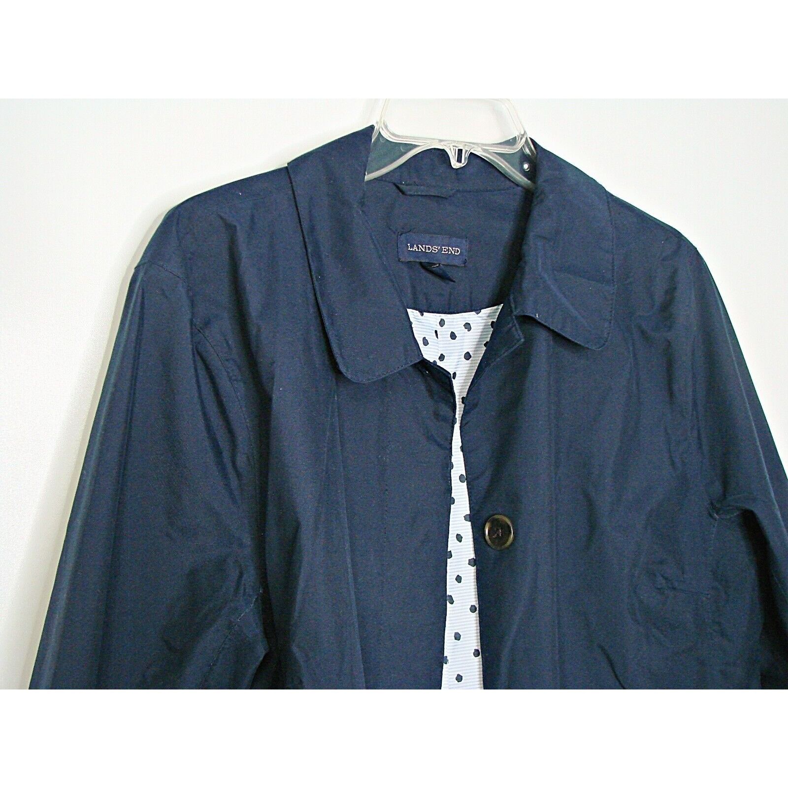 Lands End Lands End Navy Blue Rain Trench Coat Lined Pleated Back 100% ...