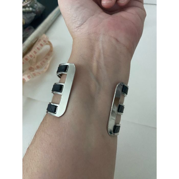 Generic layered cuff bracelet Silver tone and black | Grailed