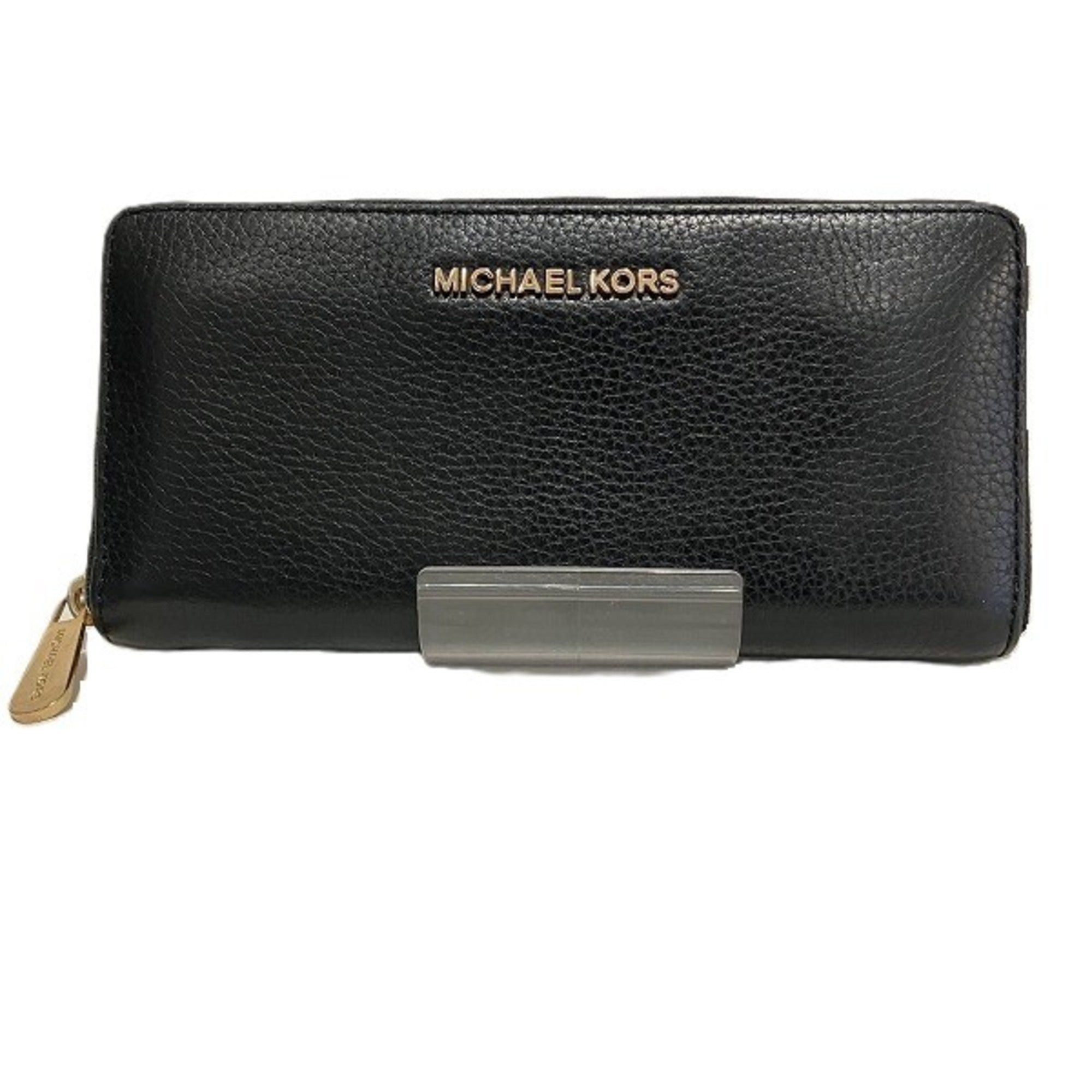 Michael Kors MICHAEL KORS Round Black Leather Long Wallet for Women ...
