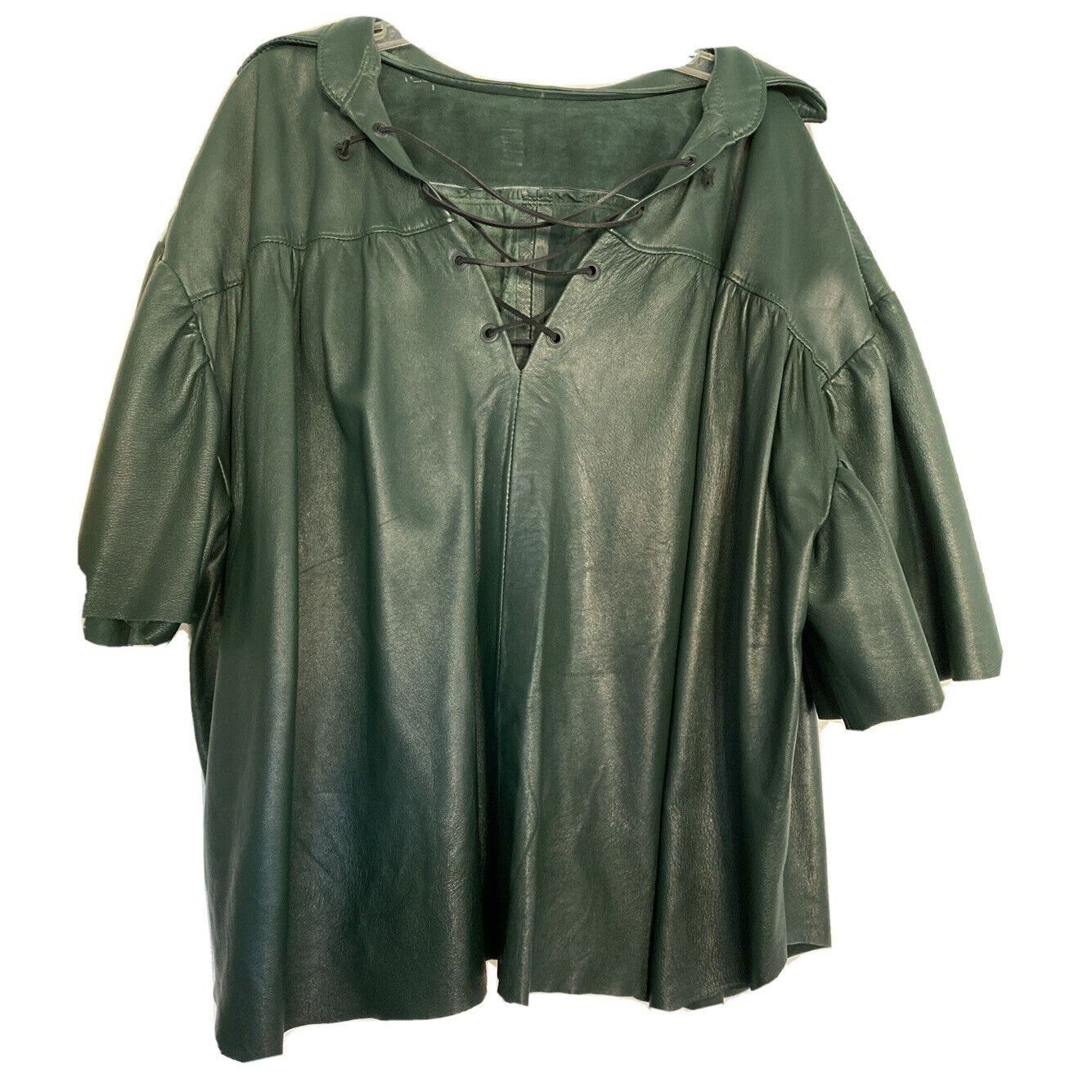 Handmade RAVEN WWF Wrestling Original 3XL Green LEATHER Shirt ECW NWA ...