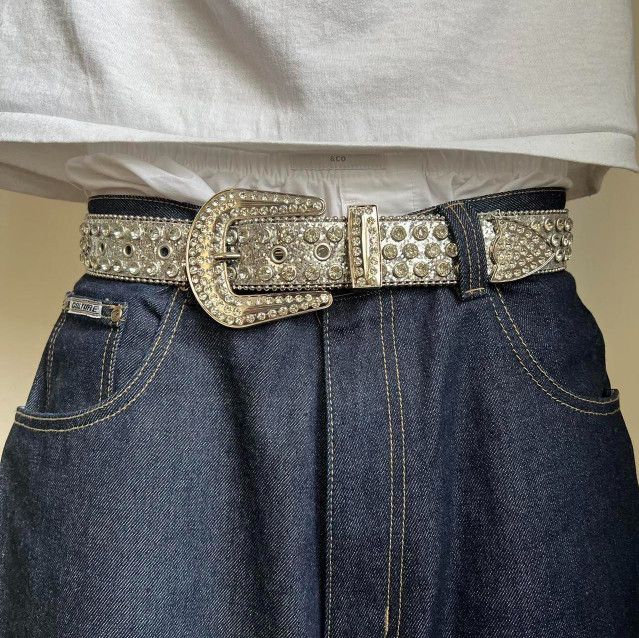 Japanese Brand Y2K 2000s style rhinestone crystal grunge silver punk ...