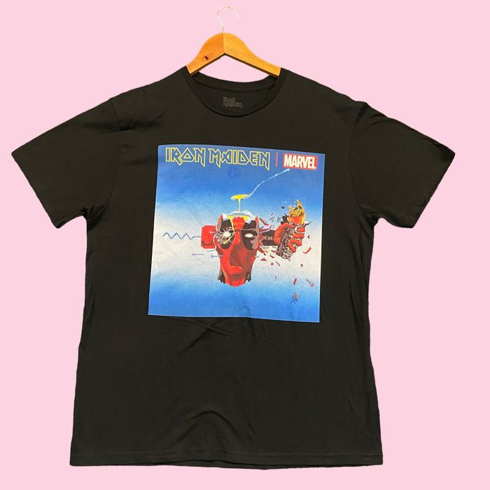 Marvel Comics Iron Maiden x Marvel Deadpool Heavy Metal Band Tee L ...