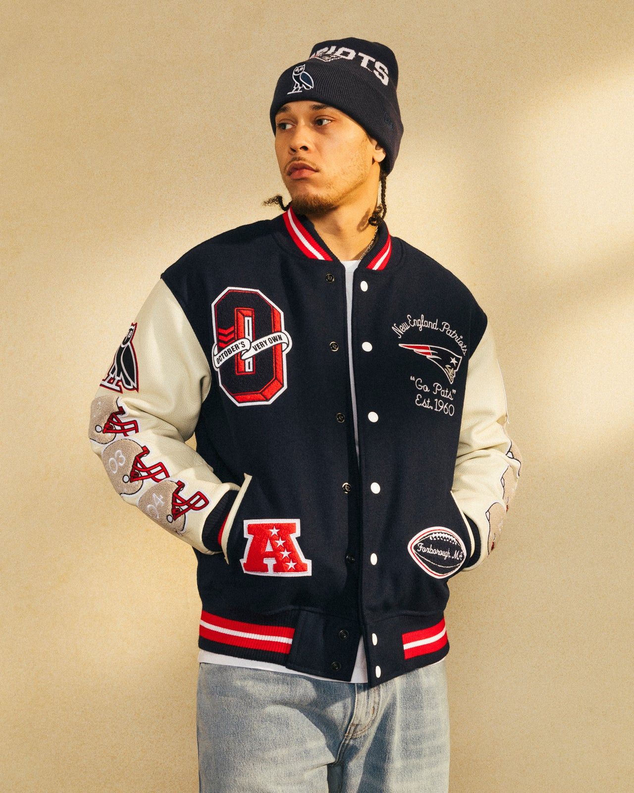 Octobers Very Own OVO x NFL NEW ENGLAND PATRIOTS VARSITY JACKET | Grailed