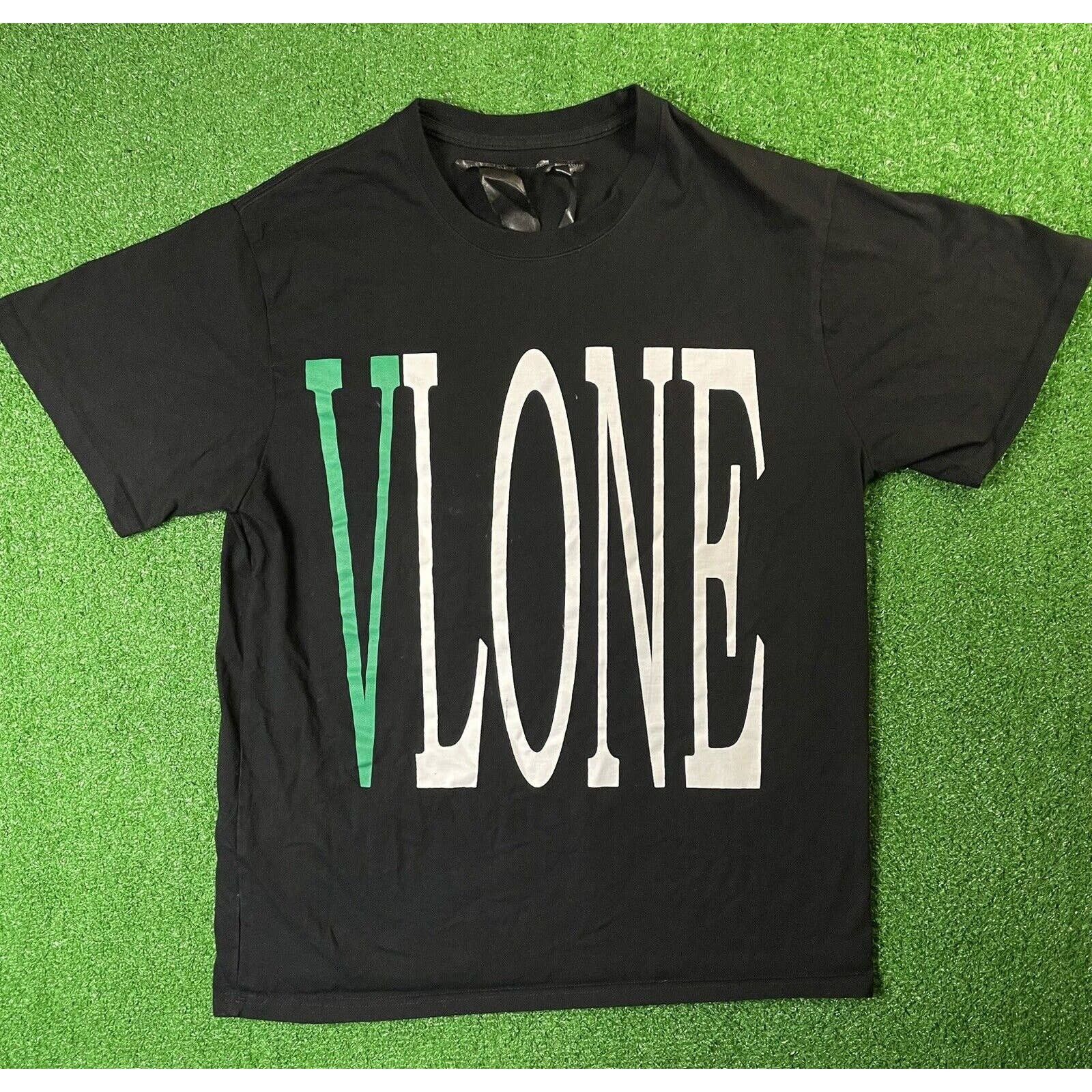 Vlone Vlone Big Logo Jet Black Small Cotton Shirt White Green | Grailed