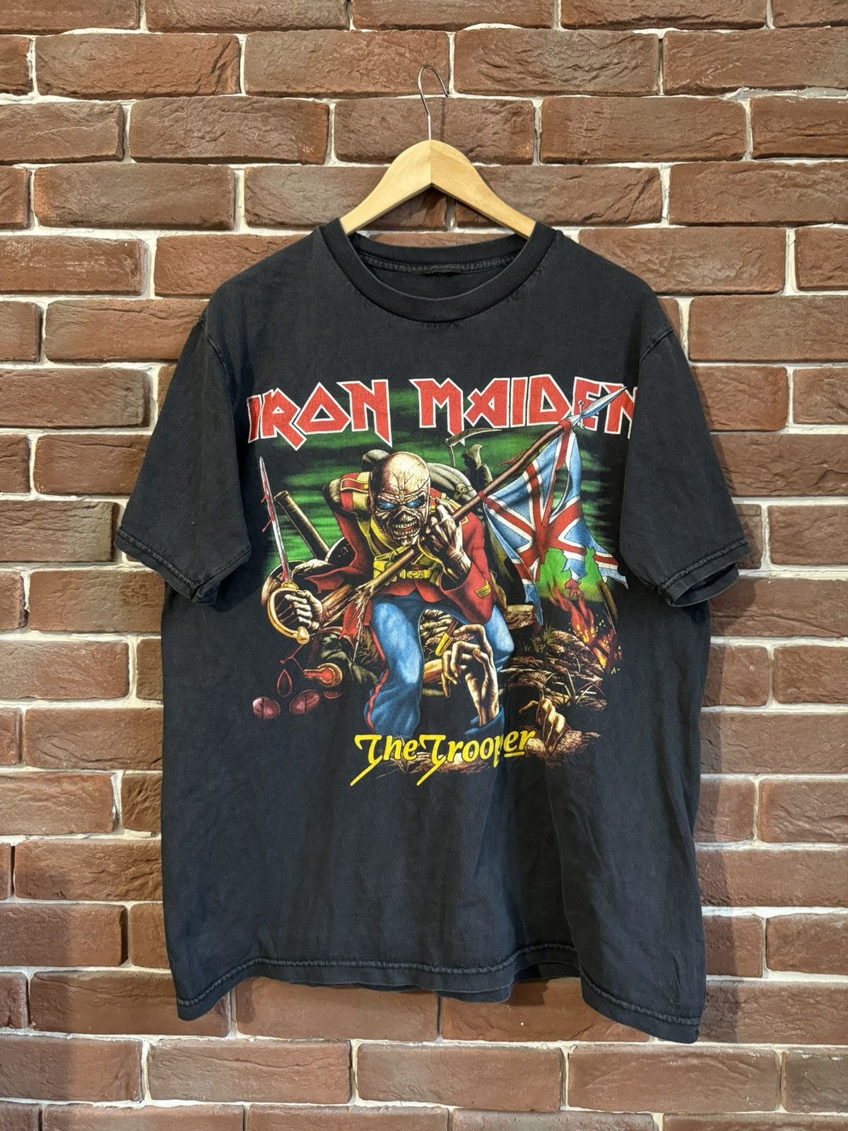 Band Tees × Iron Maiden × Vintage Vintage 90s Iron Maiden Trooper Heavy Metal Band Tee Tour ...