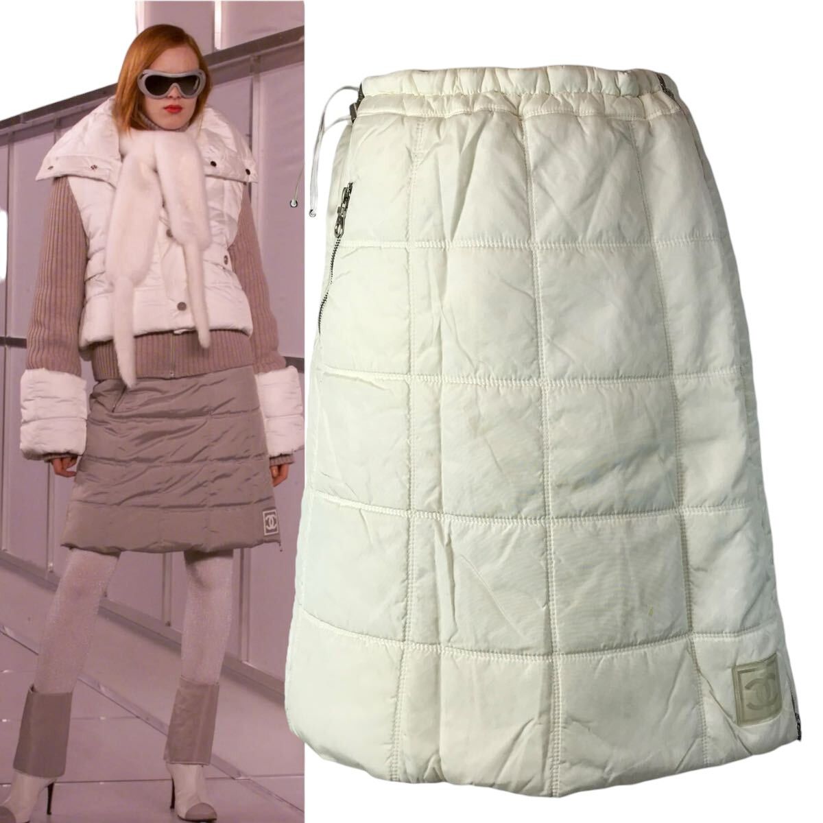 Chanel Chanel Sport Grey Vintage CC Quilted Puffer Skirt FW 2000 | Grailed