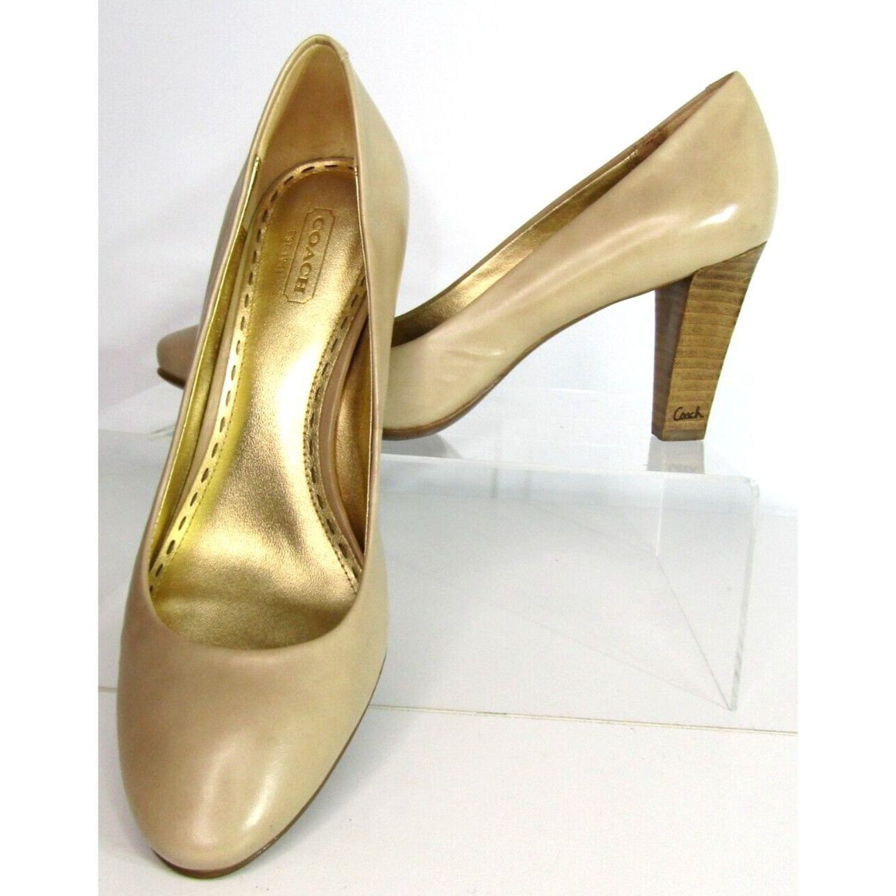 Coach Coach Sheri Nude Patent Leather Shoe With 3" Wooden Heels Si ...