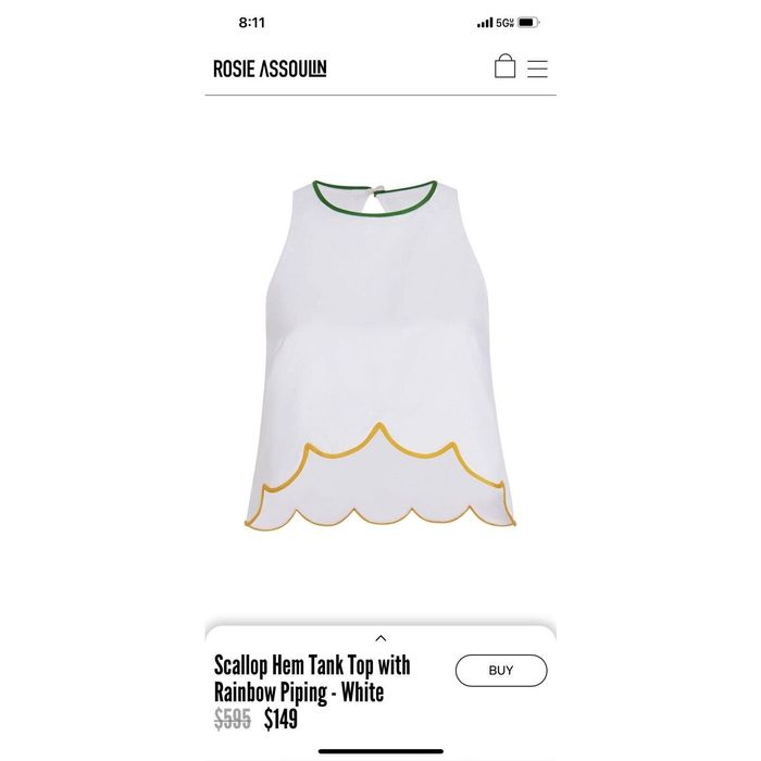 Rosie Assoulin Rosie Assoulin Scallop Hem Tank Top with Rainbow Piping ...