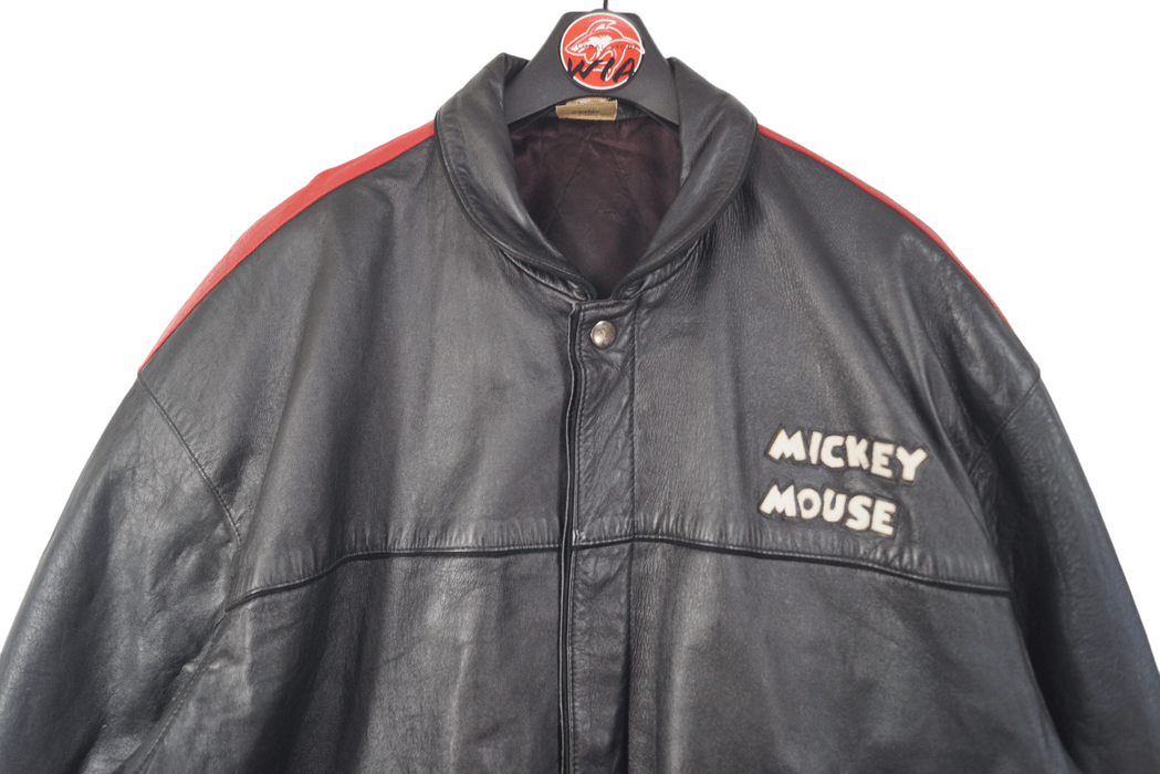 Vintage Disney Mickey Mouse Leather Jacket Buttonup Nice Design | Grailed
