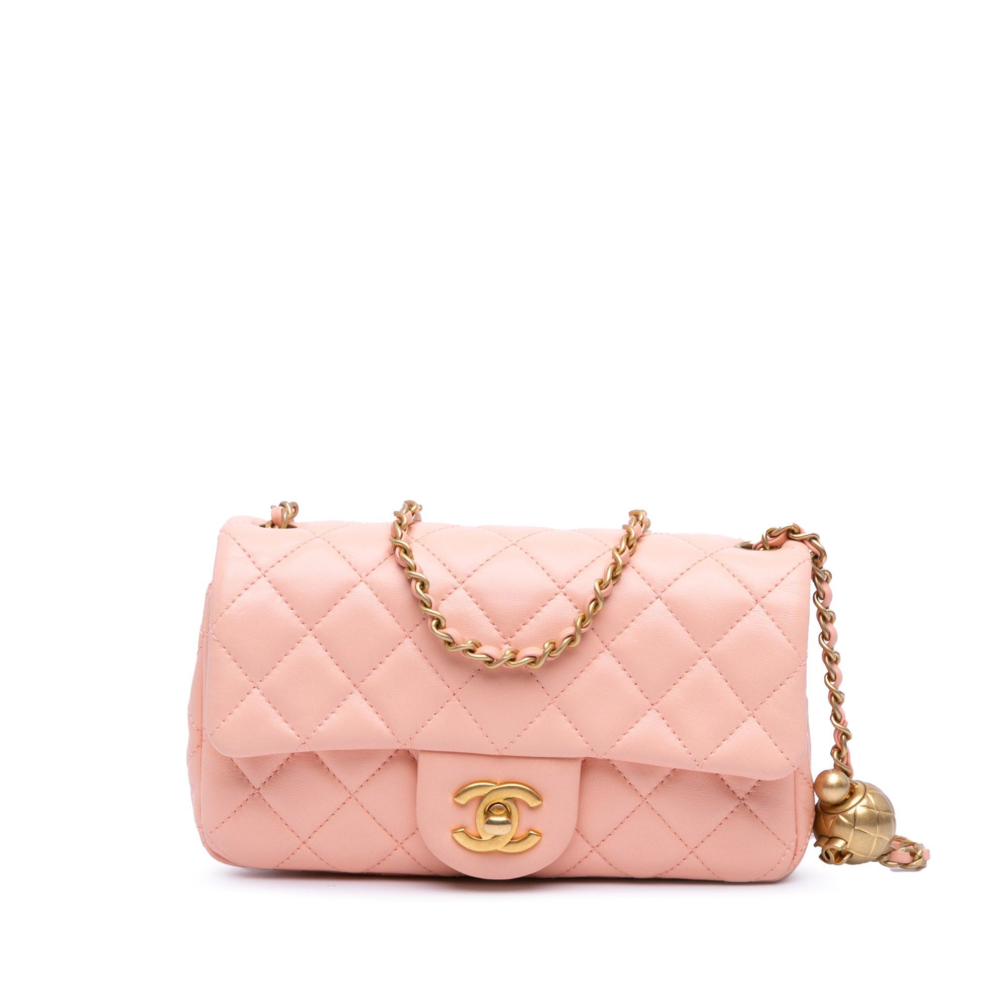 Chanel Pink Mini Rectangular Lambskin Pearl Crush Flap Crossbody Bag ...