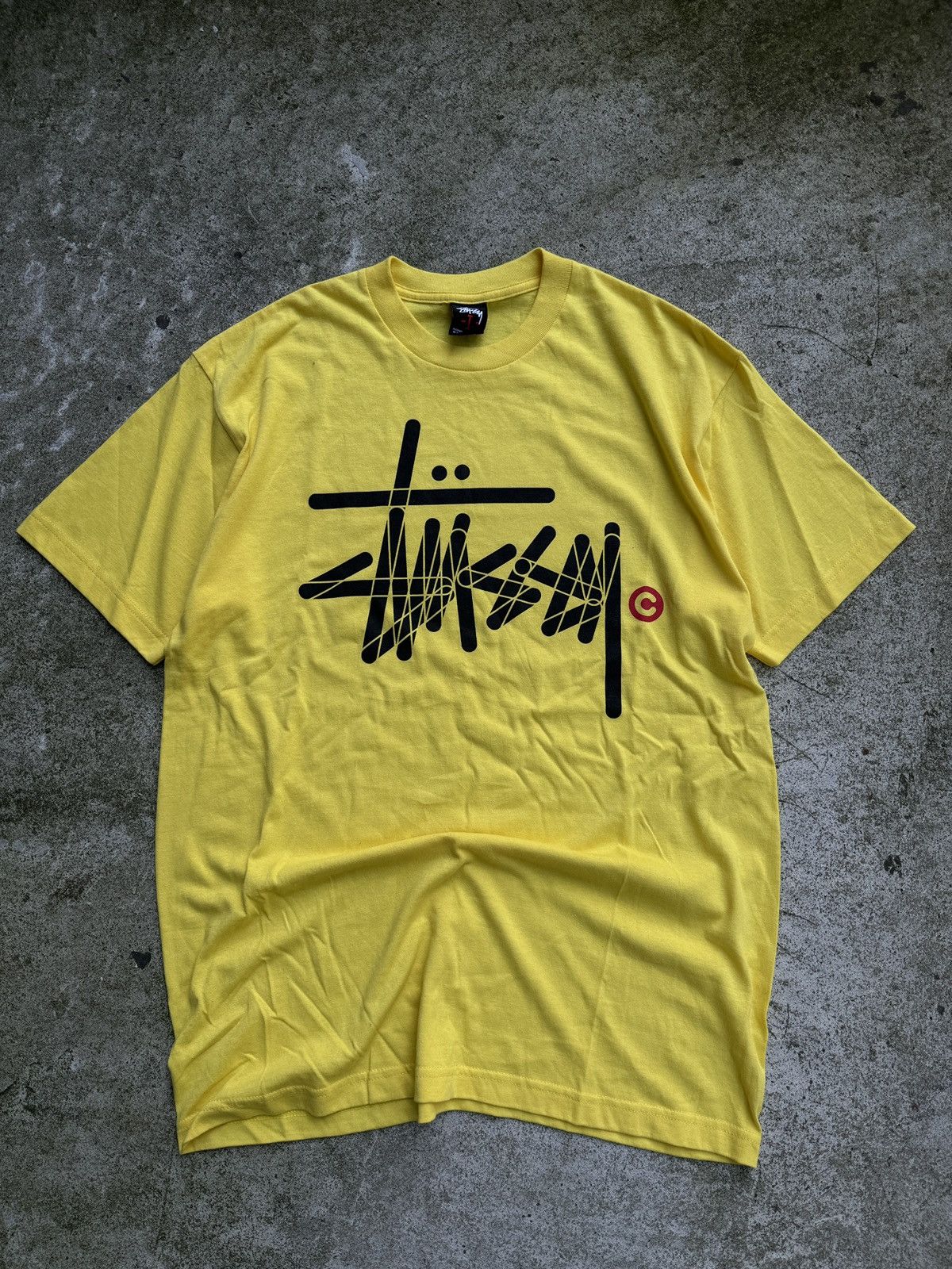 Vintage STUSSY YELLOW LOGO TEE LARGE | Grailed