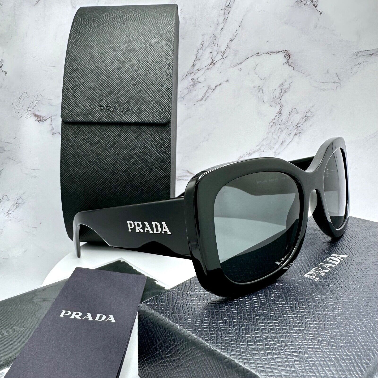 Prada PRADA Sunglasses Black Oversized Square Acetate Letter Logo | Grailed