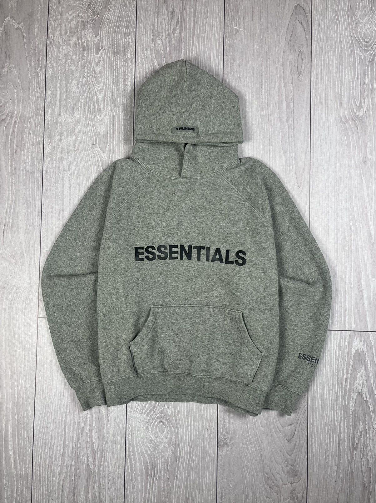 Essentials × FOG × Fear of God Essentials Fear Of God Big Logo Grey Hoodie | Grailed