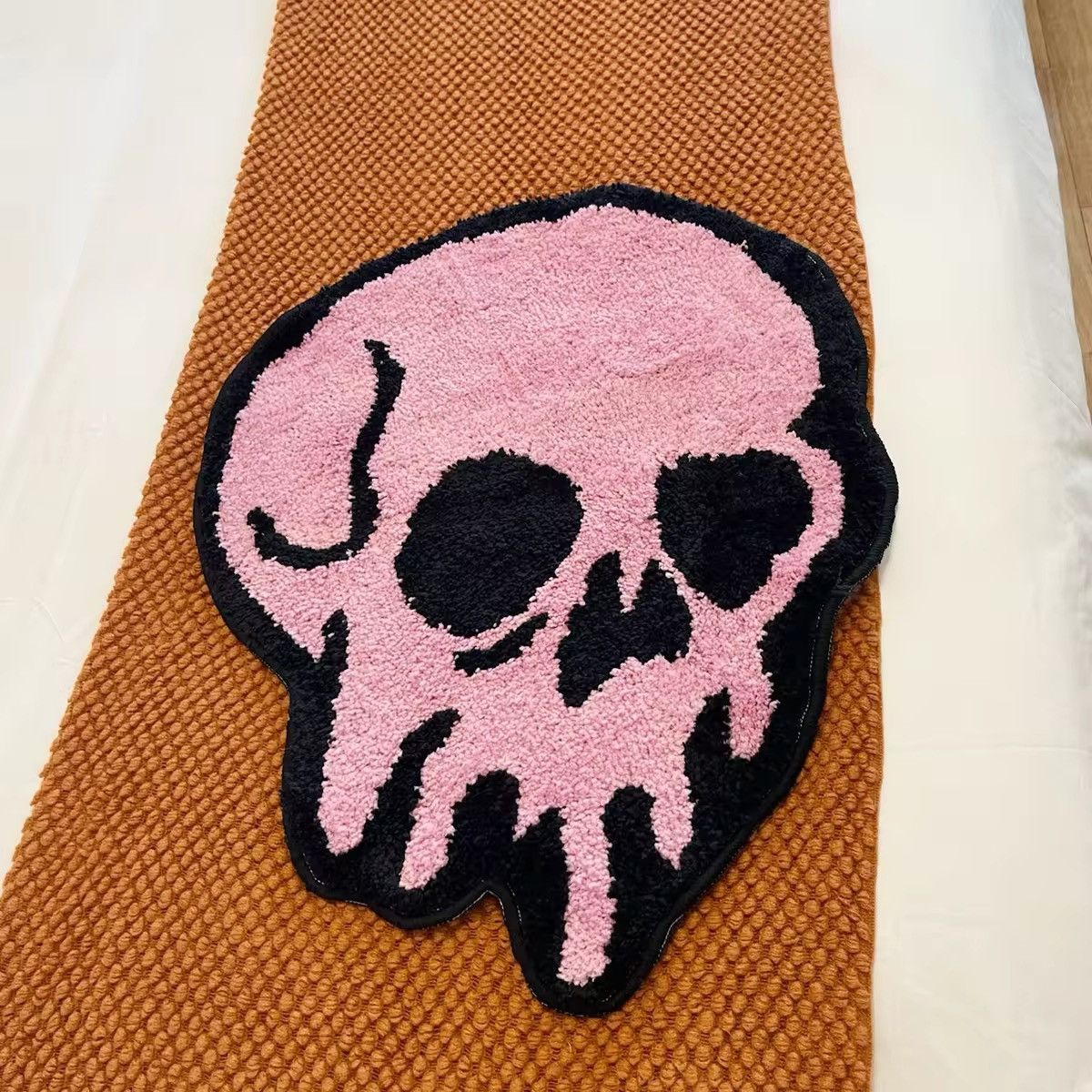 Custom × Designer Design Skull Skeleton Fluffy Tufted Pink Rug Carpet ...