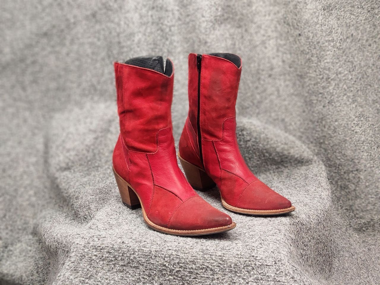 Moma Moma Design Distressed Red Leather Ankle Zip sharp toe Boots | Grailed