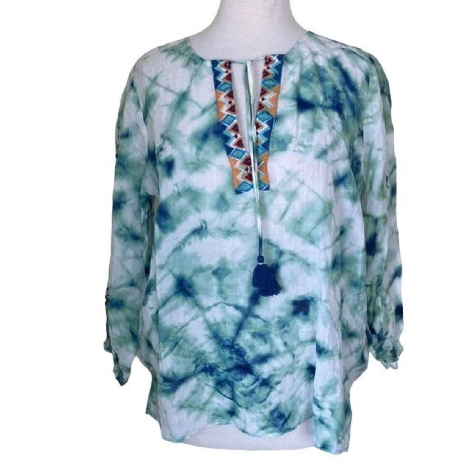 Johnny Was JOHNNY WAS Workshop JADE MARBLE PEASANT BLOUSE Small | Grailed