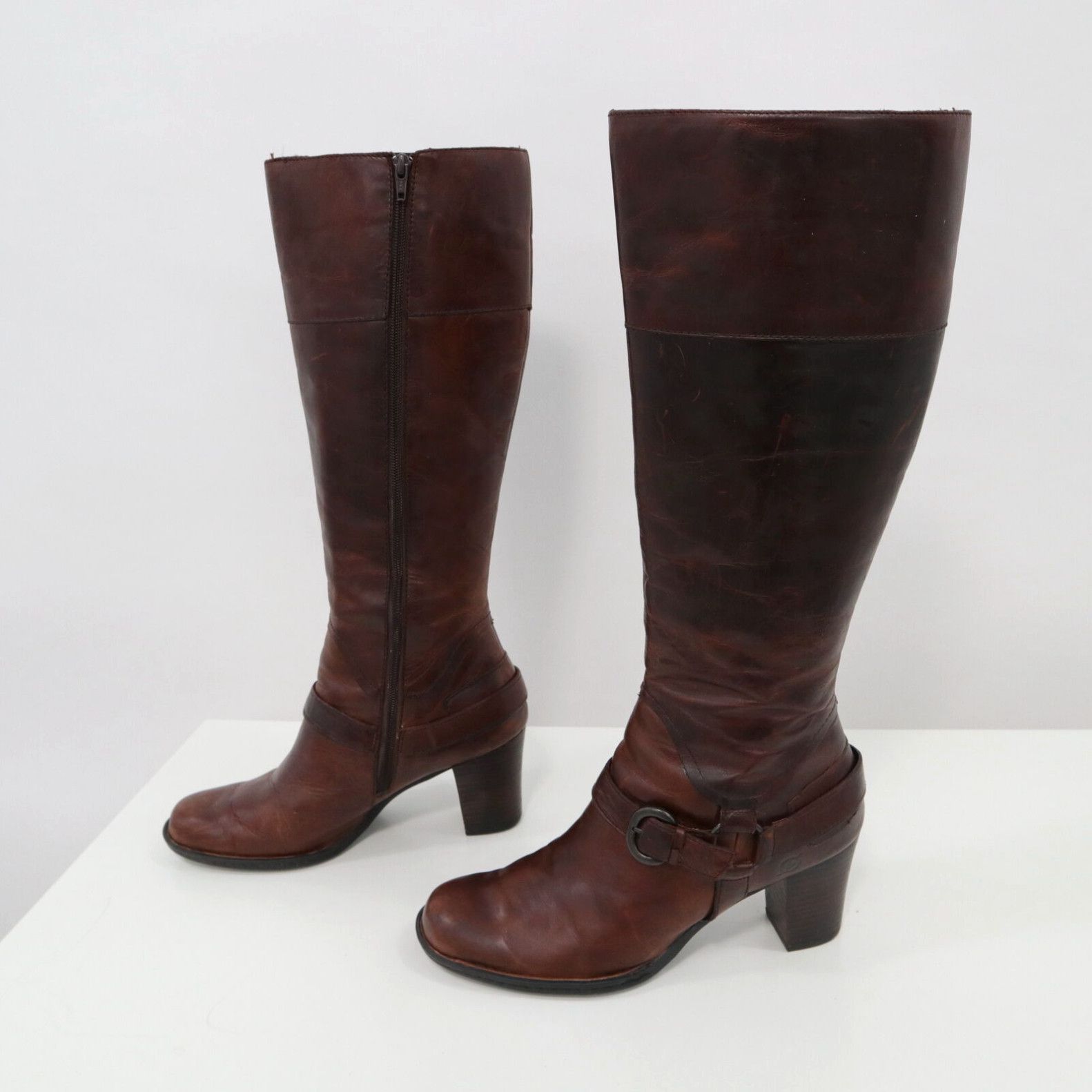 Born Born Tall Boots Womens 10 Brown Leather Knee High Chunky Heel ...