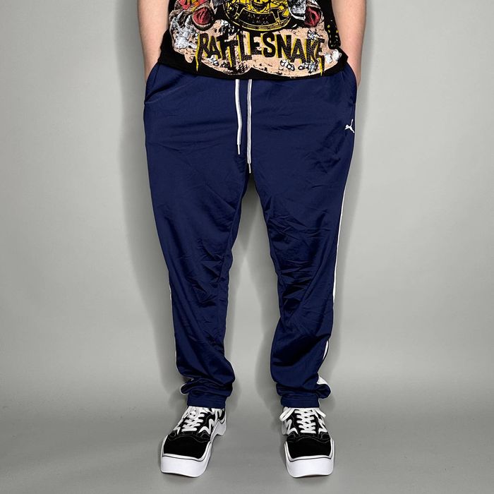 Vintage Puma Sweatpants Navy Blue Polyester White Logo | Grailed