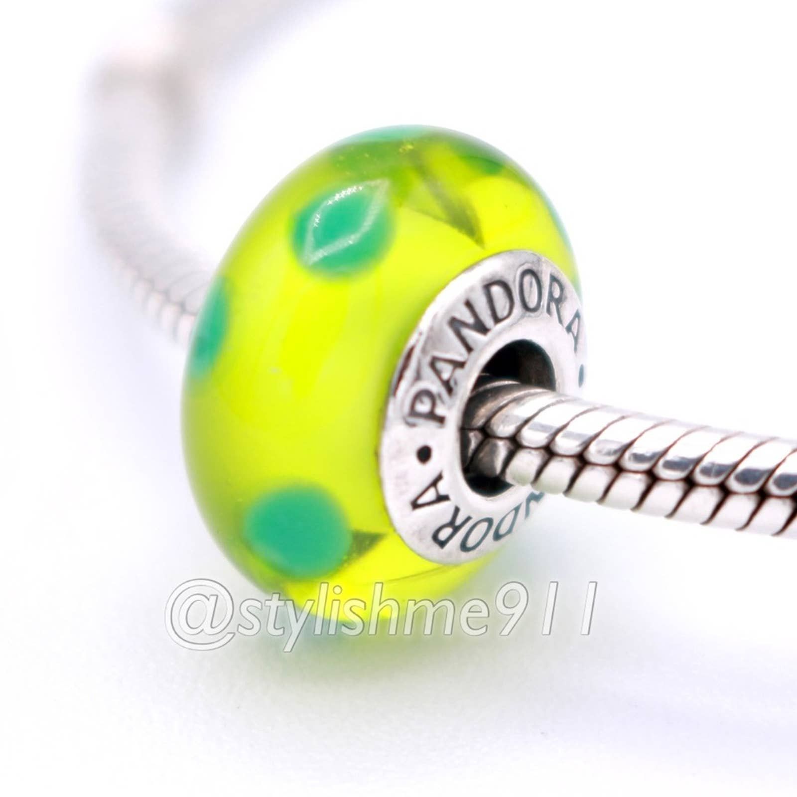 pandora Authentic Pandora Green Polka Dots Murano Glass Charm | Grailed