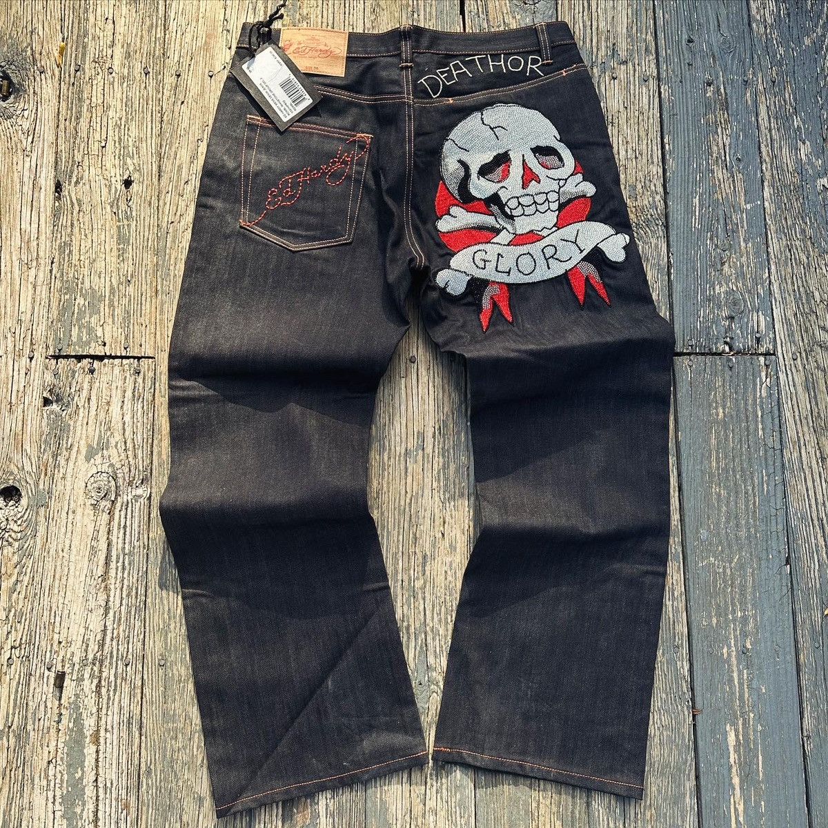 Ed Hardy × Jnco × Streetwear Crazy Baggy Y2K Dead-stock Ed Hardy Skull ...