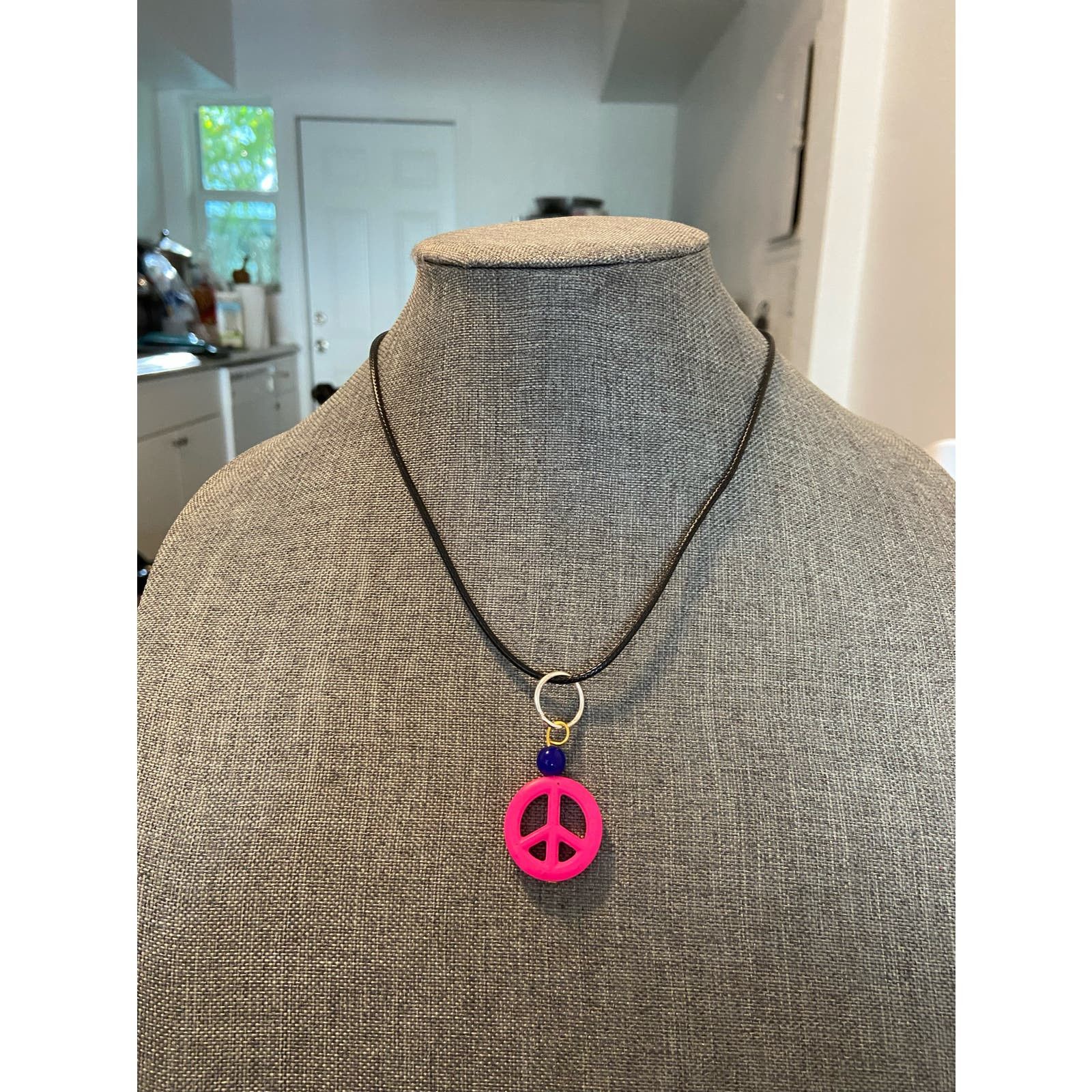 Handmade Upcycled neon pink peace sign necklace | Grailed