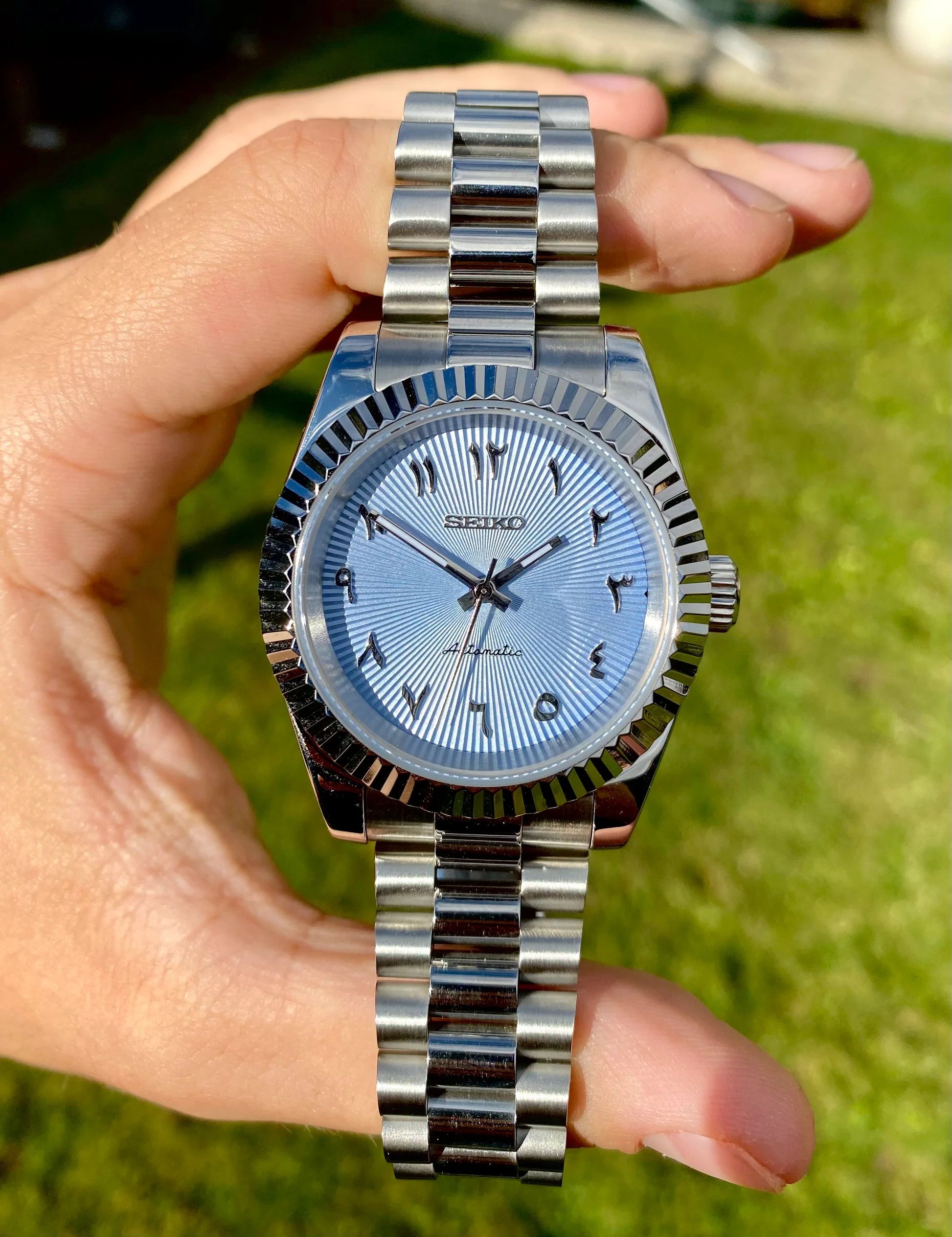 Seiko Baby Blue Arabic Numeral Custom Seiko Daydate Mod | Grailed