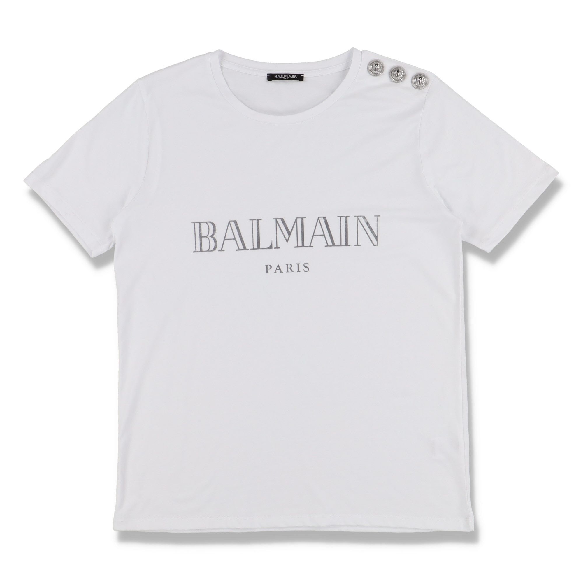 Balmain White Metallic Silver Logo Lion Buttons T-Shirt | Grailed