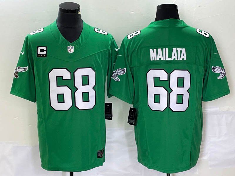 Custom Men Philadelphia Eagles 68 Jordan Mailata Green 2023 Jersey ...