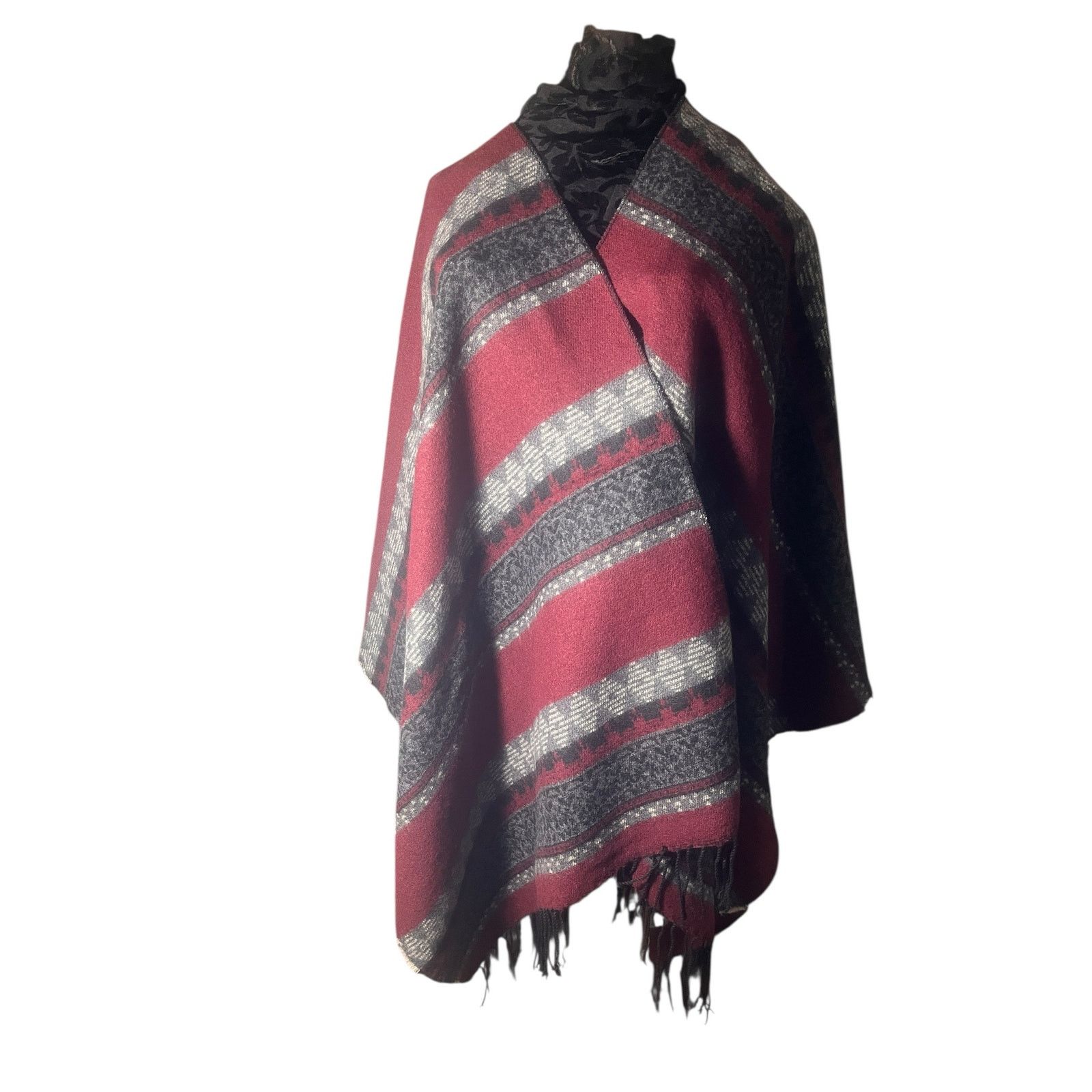 Other Justin & Taylor Reversible Poncho Wrap Cape OSFM Wine, Gray | Grailed