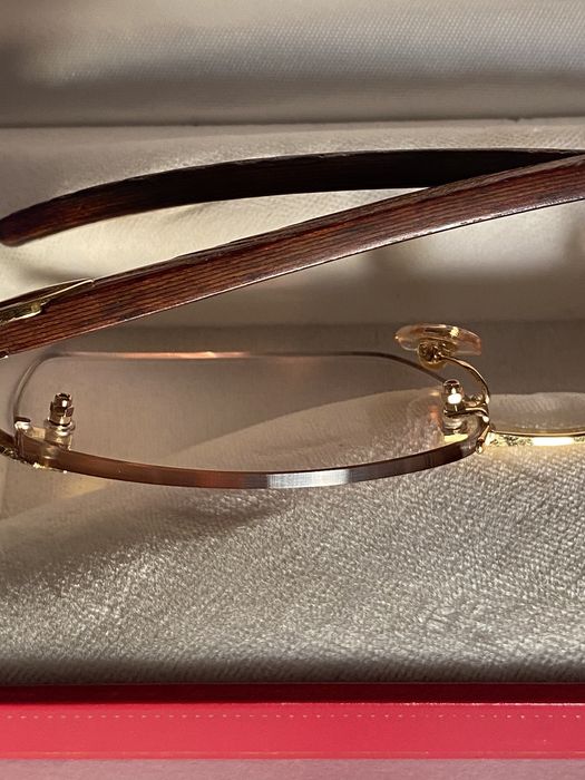 Cartier RARE 2000s CARTIER ZEBRA WOOD C DECOR GOLD RIMLESS FRAMES | Grailed