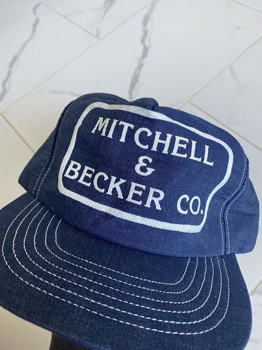 Vintage Vintage 1980s 80s Mitchell & Becker Co. Hat Denim Blue White ...