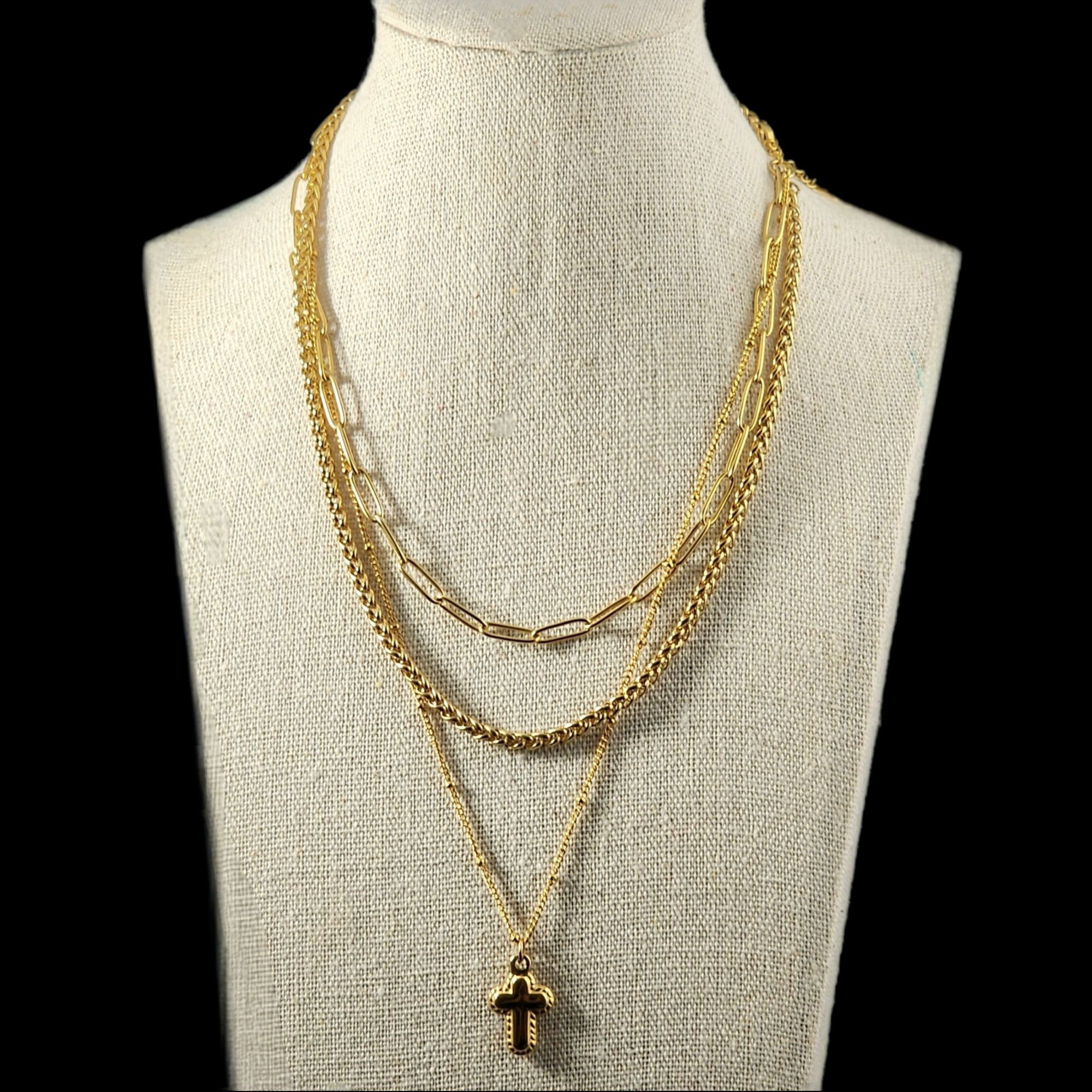 Other Bracha Gold Tone Layered Cross Necklace Heart Charm Adjustab ...