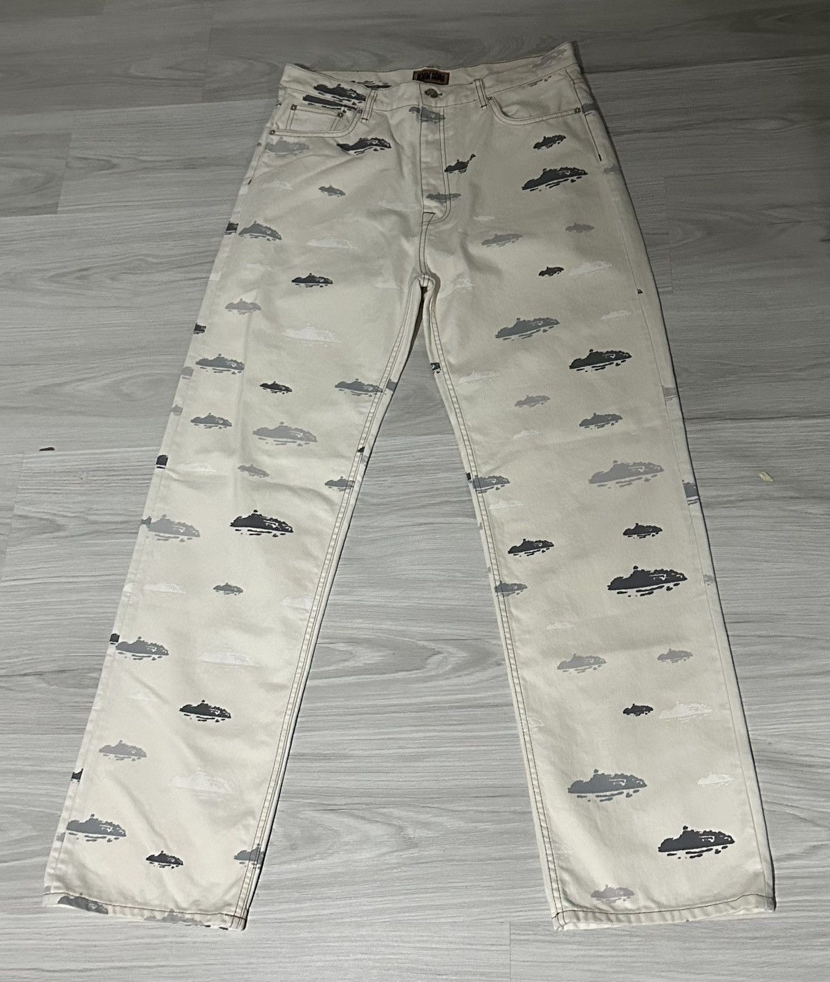 Corteiz Corteiz Alcatraz Pattern Denim Jeans White | Grailed