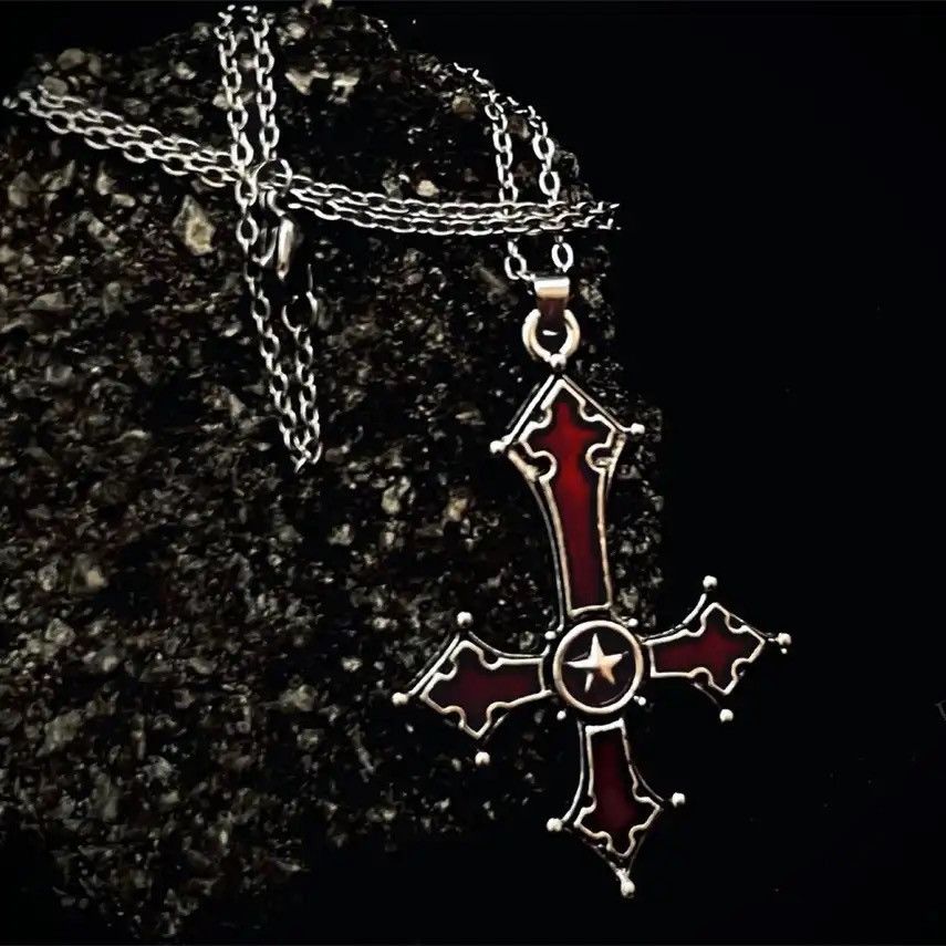 Vintage Blood Red Gothic Inverted Cross Pendant Necklace | Grailed