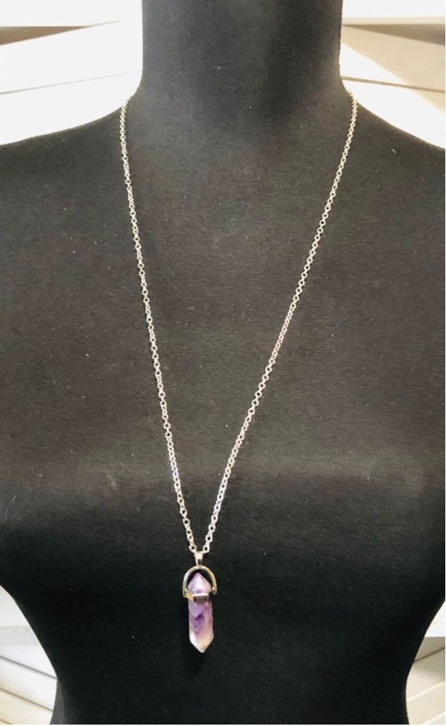 Vintage Stone Hexagon Pendant Necklace Healing Silver Chain NWOT | Grailed