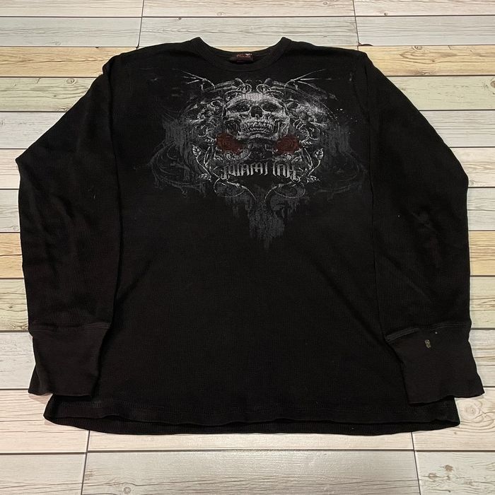 Ed Hardy Rare Miami Ink Skull Thermal Longsleeve Y2K Affliction Style ...