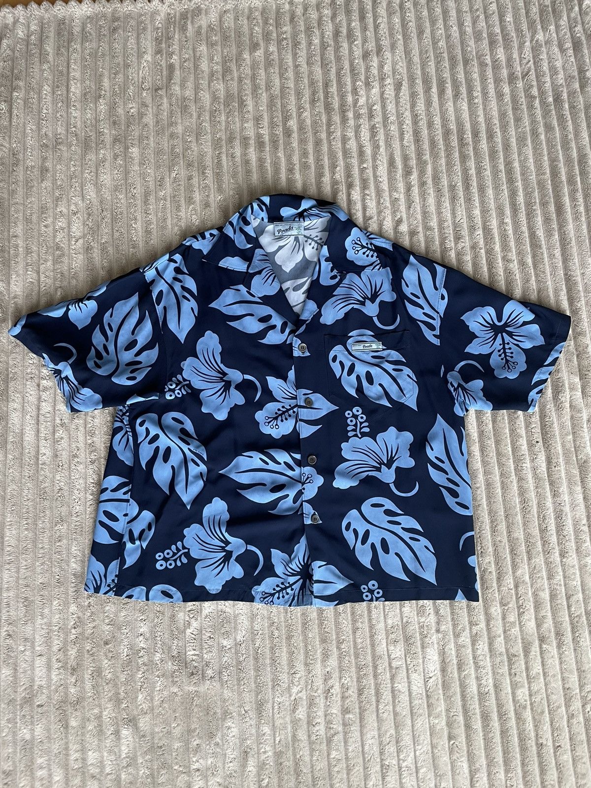 Prada Hawaiin Hibiscus Blue Floral Shirt | Grailed