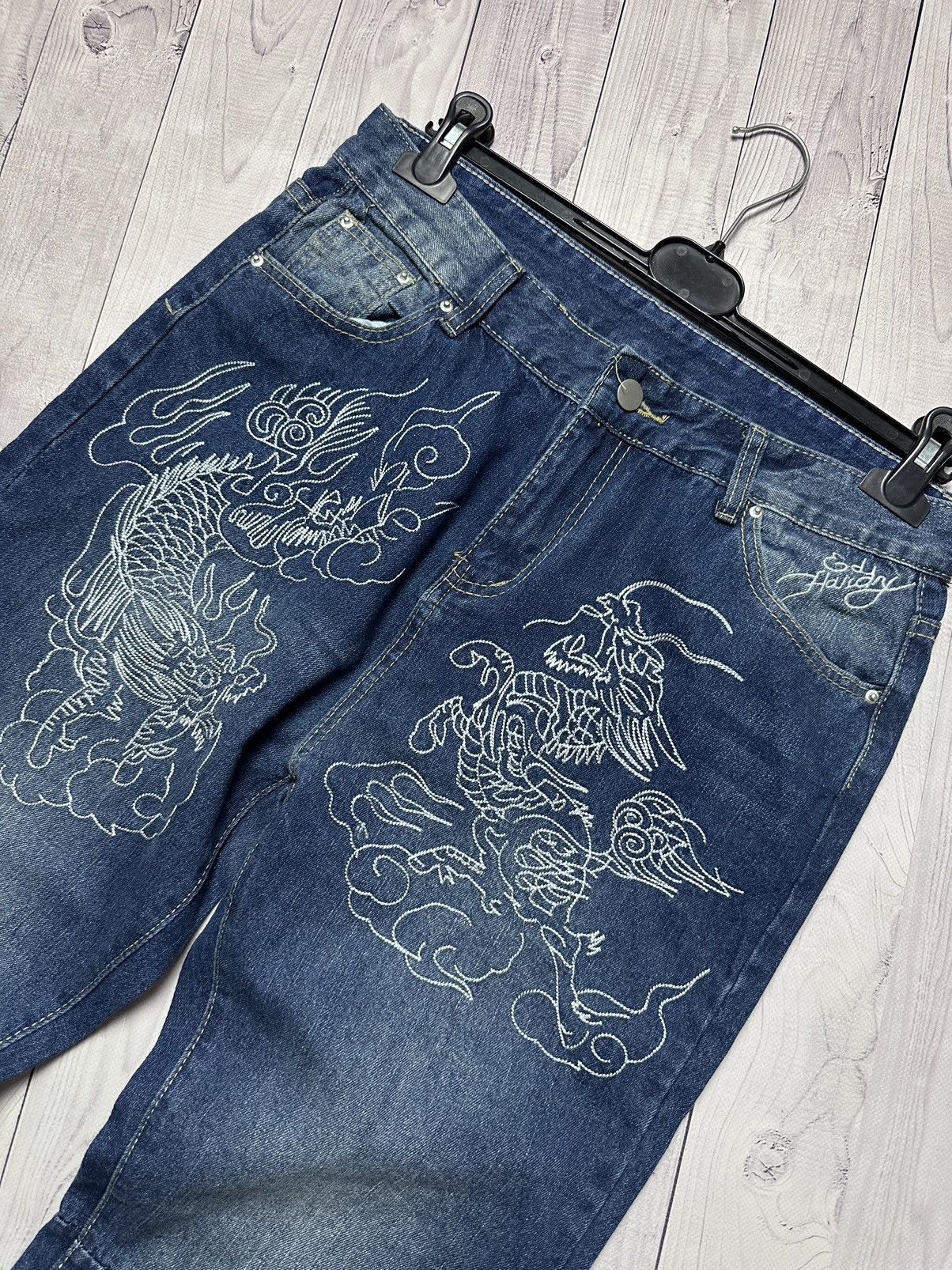 Vintage Ed Hardy Embroidered Jeans Dragons logo Y2K drill straight ...