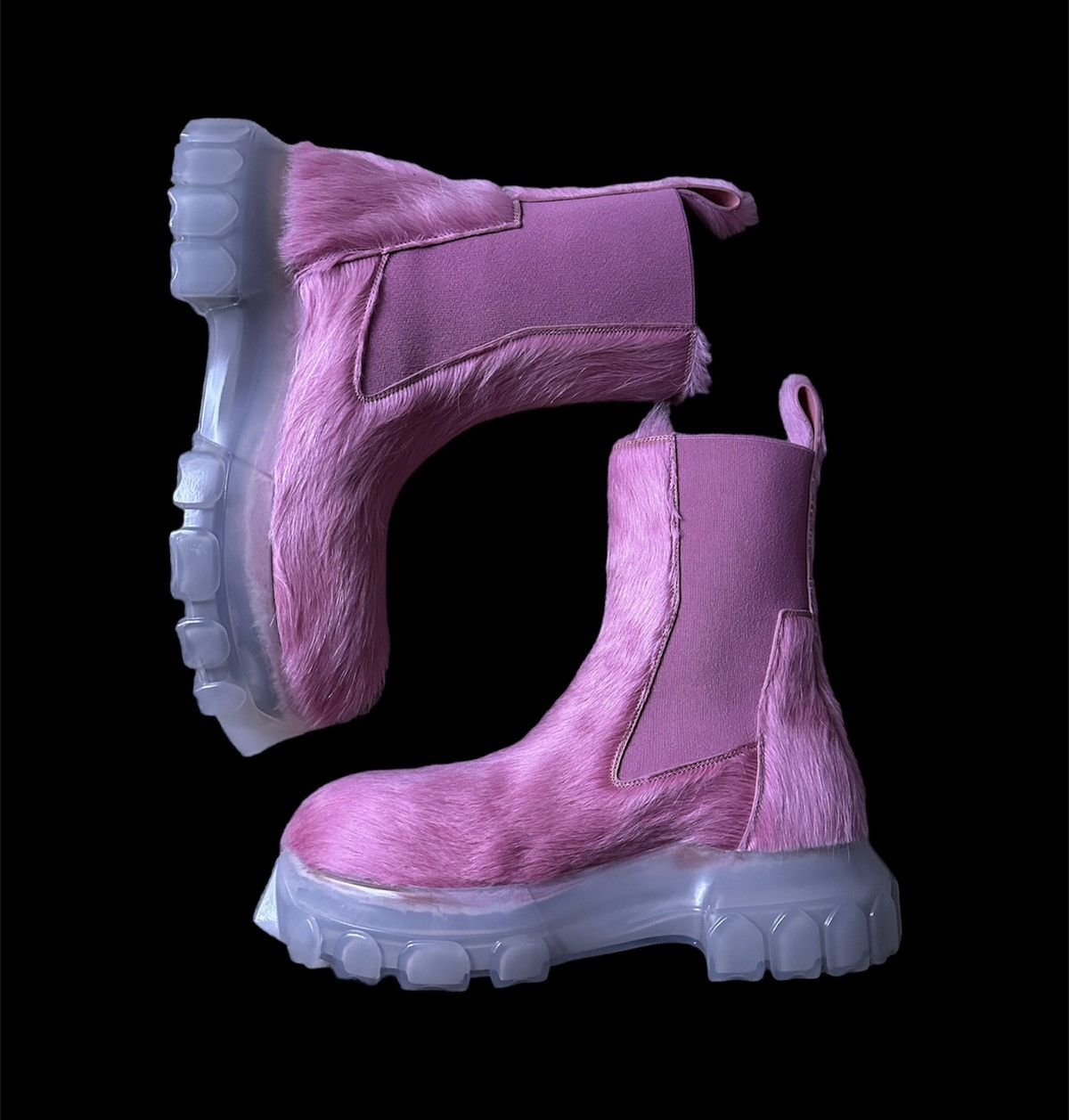 Rick Owens FW22 PINK PONY FUR BEATLE BOZO BOOTS | Grailed