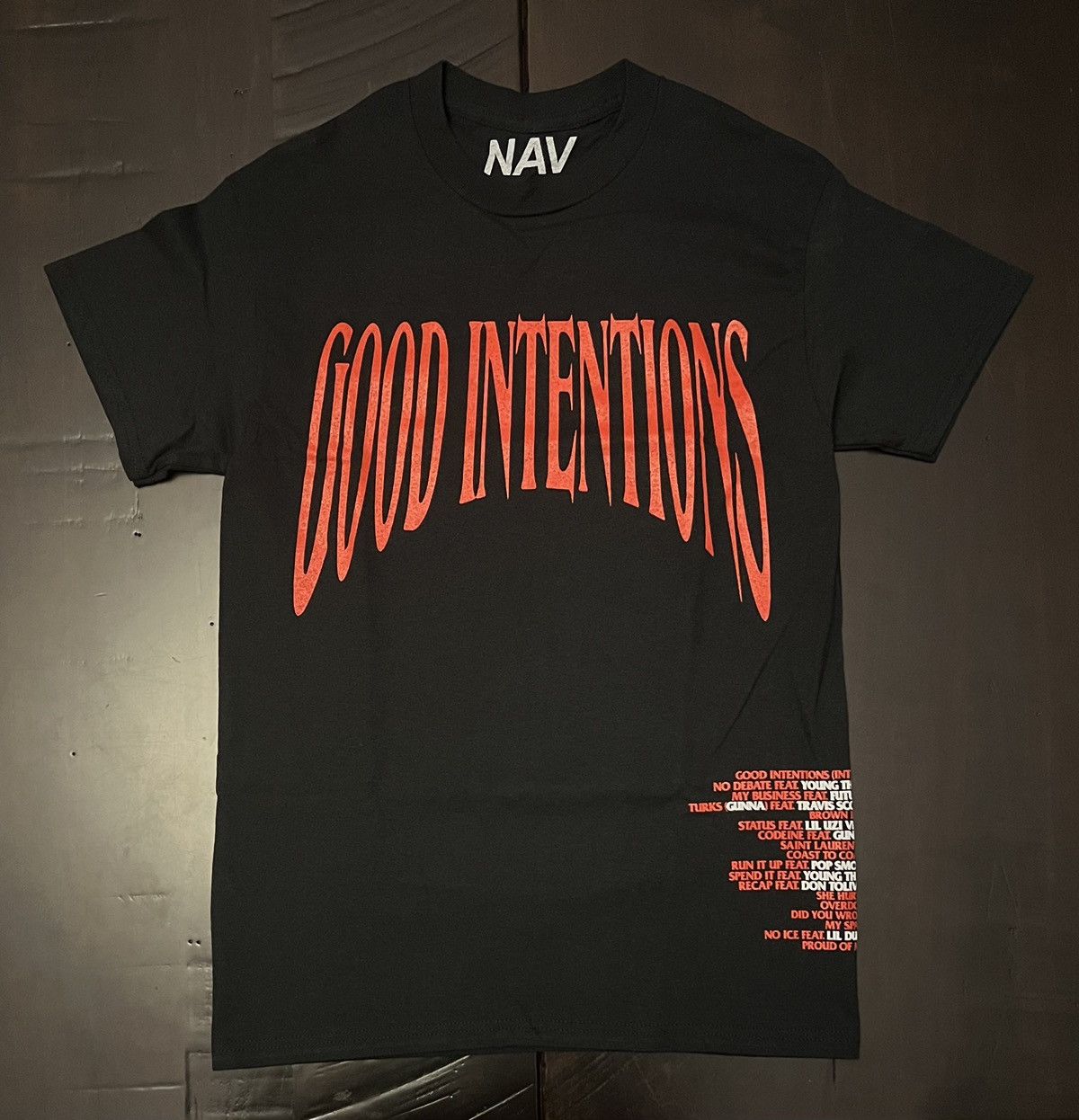 NAV × Streetwear × Vlone Vlone X NAV Good Intentions Black and Red Tee ...