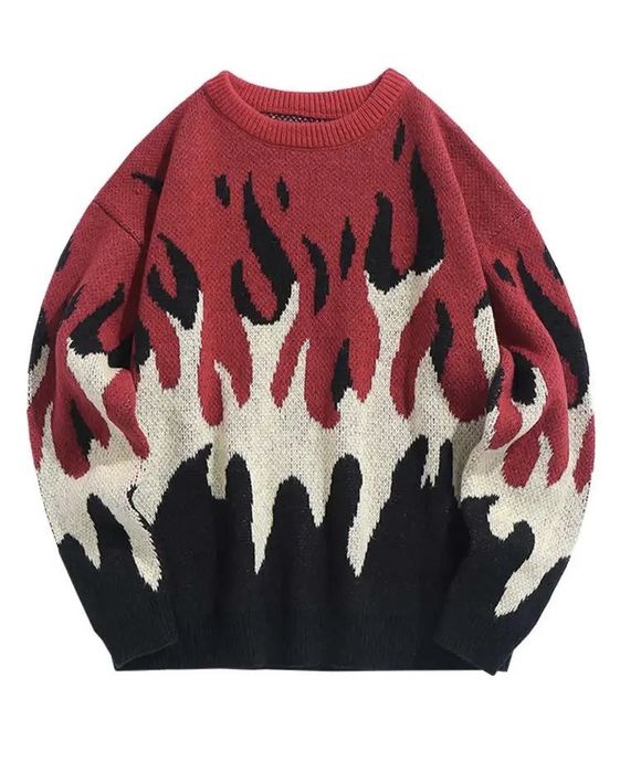 Archival Clothing Y2K Unisex Fire Flame Graphic Sweaters | Grailed