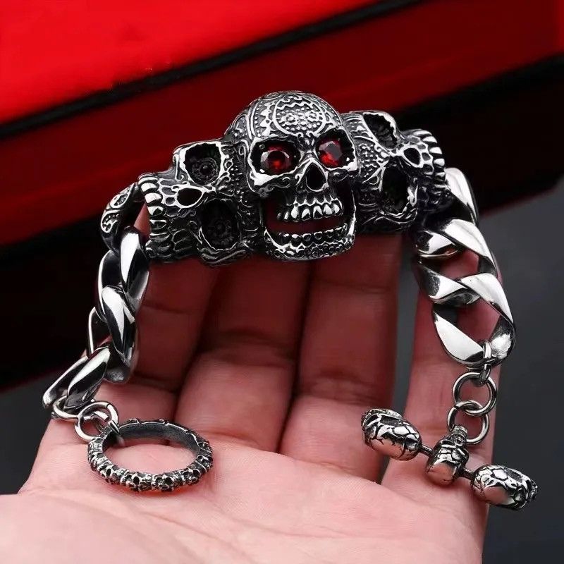 Chain × Cuban Link Chain × Skulls Skull Head Chain Bracelet | Grailed